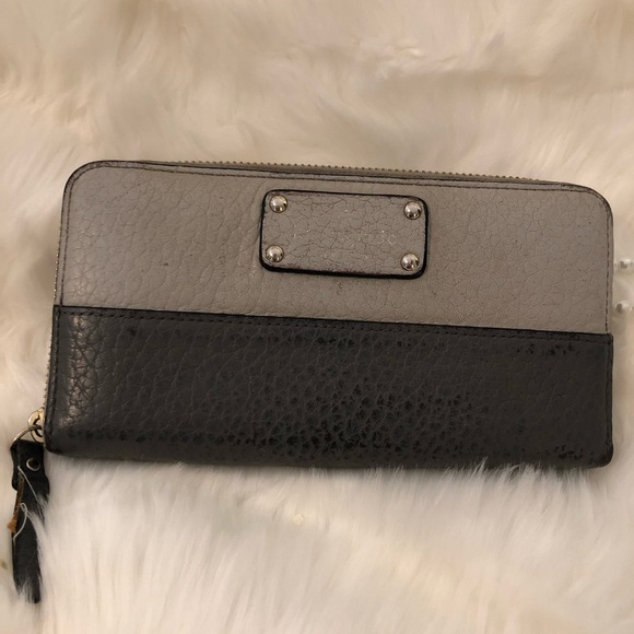 kate spade | Bags | Pre Loved Kate Spade Gray Large Leather Wallet ...